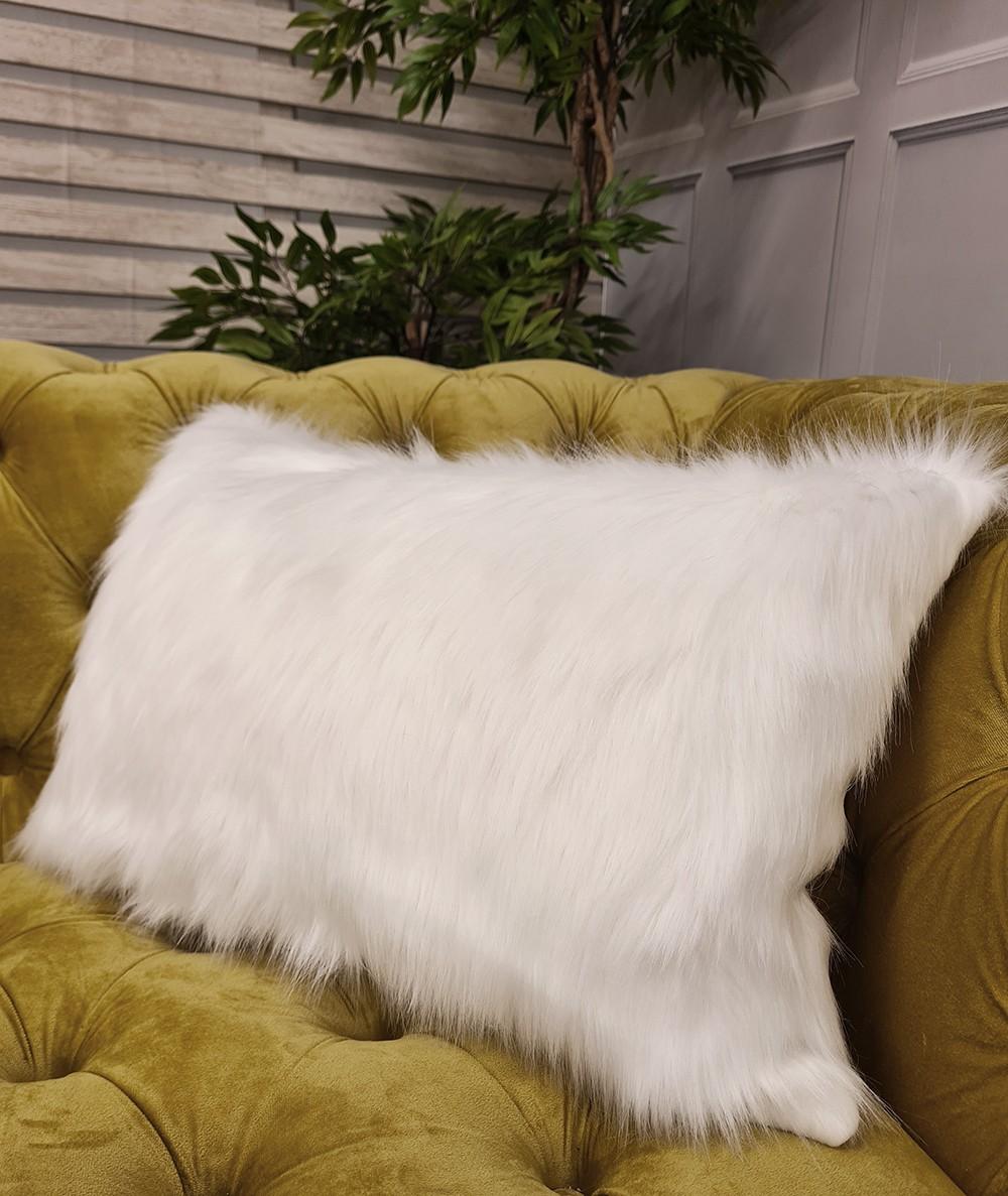 Matterhorn Rectangular Cushion | White Rectangular Faux Fur Cushion