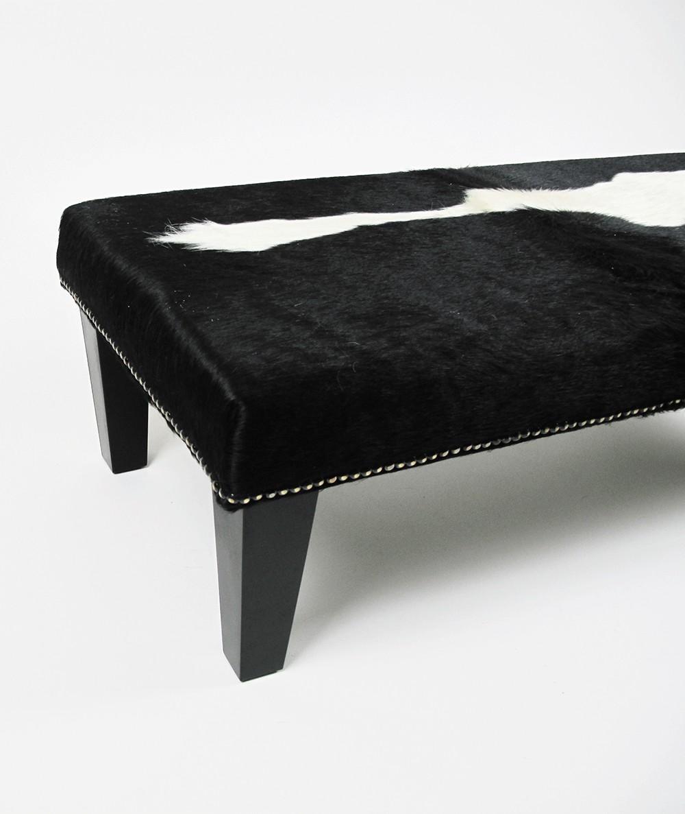 Extra Large Black & White Footstool | Rectangular Cow Hide Foot Stool
