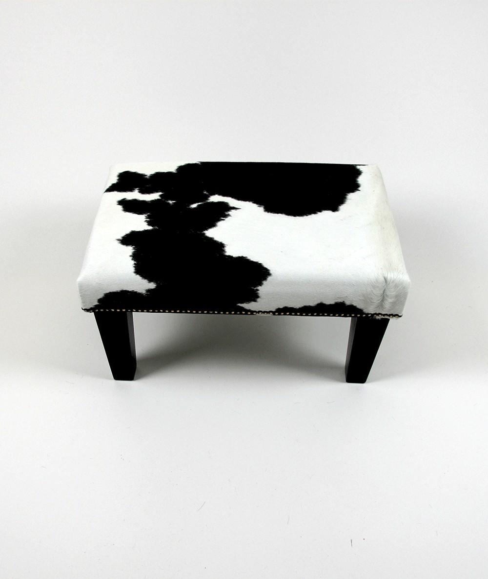 Small Black and White Cowhide Footstool | Small Cow Skin Foot Stool