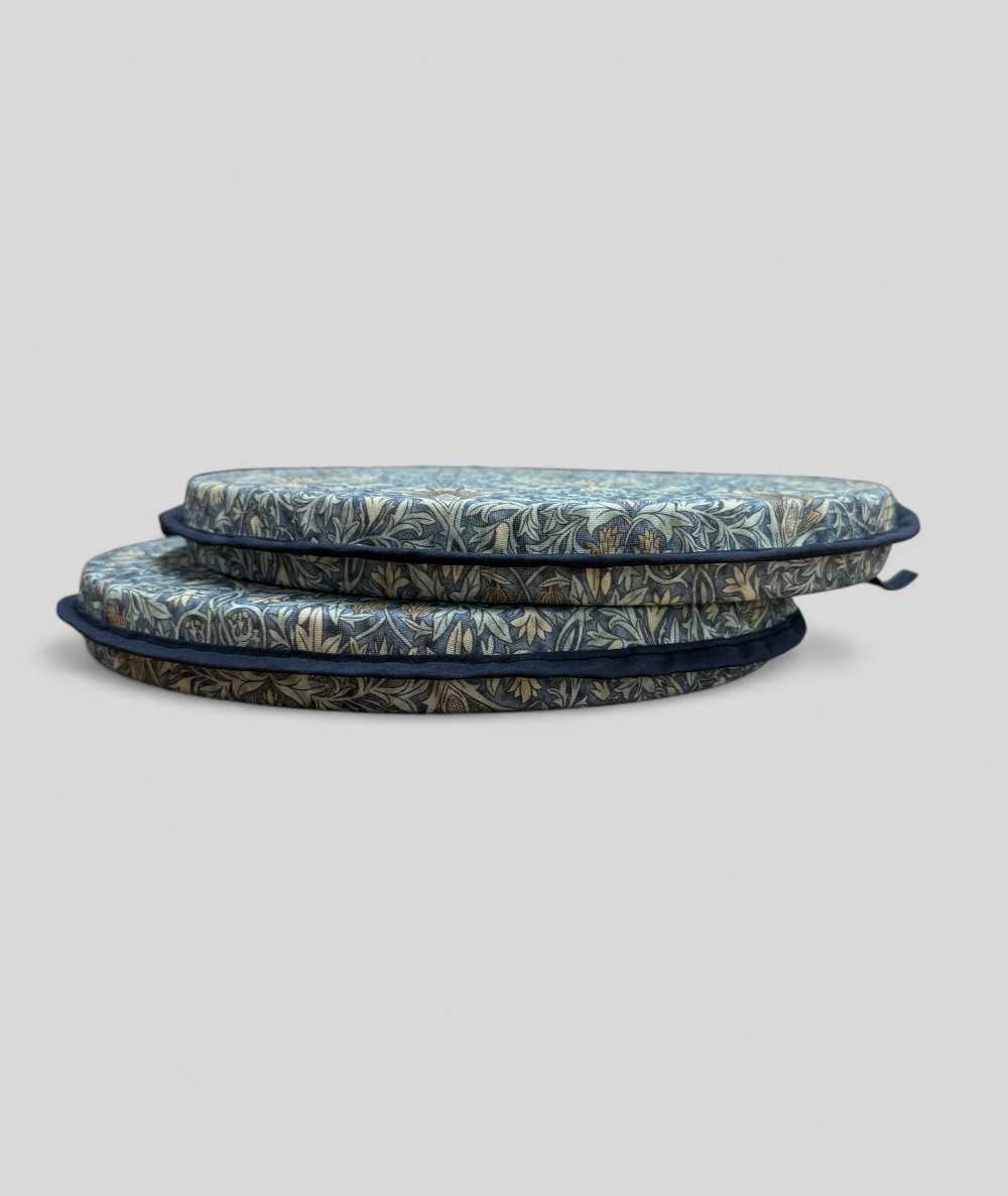 Round Bistro Snakeshead Denim Seat Pads | Patterned Circular Seat Pads