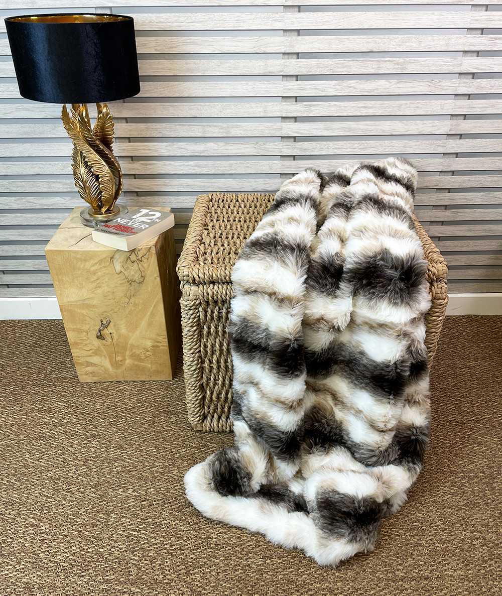 CLEARANCE! Italian Wolf Faux Fur Bed Runner | Striped Fur Bed Runner