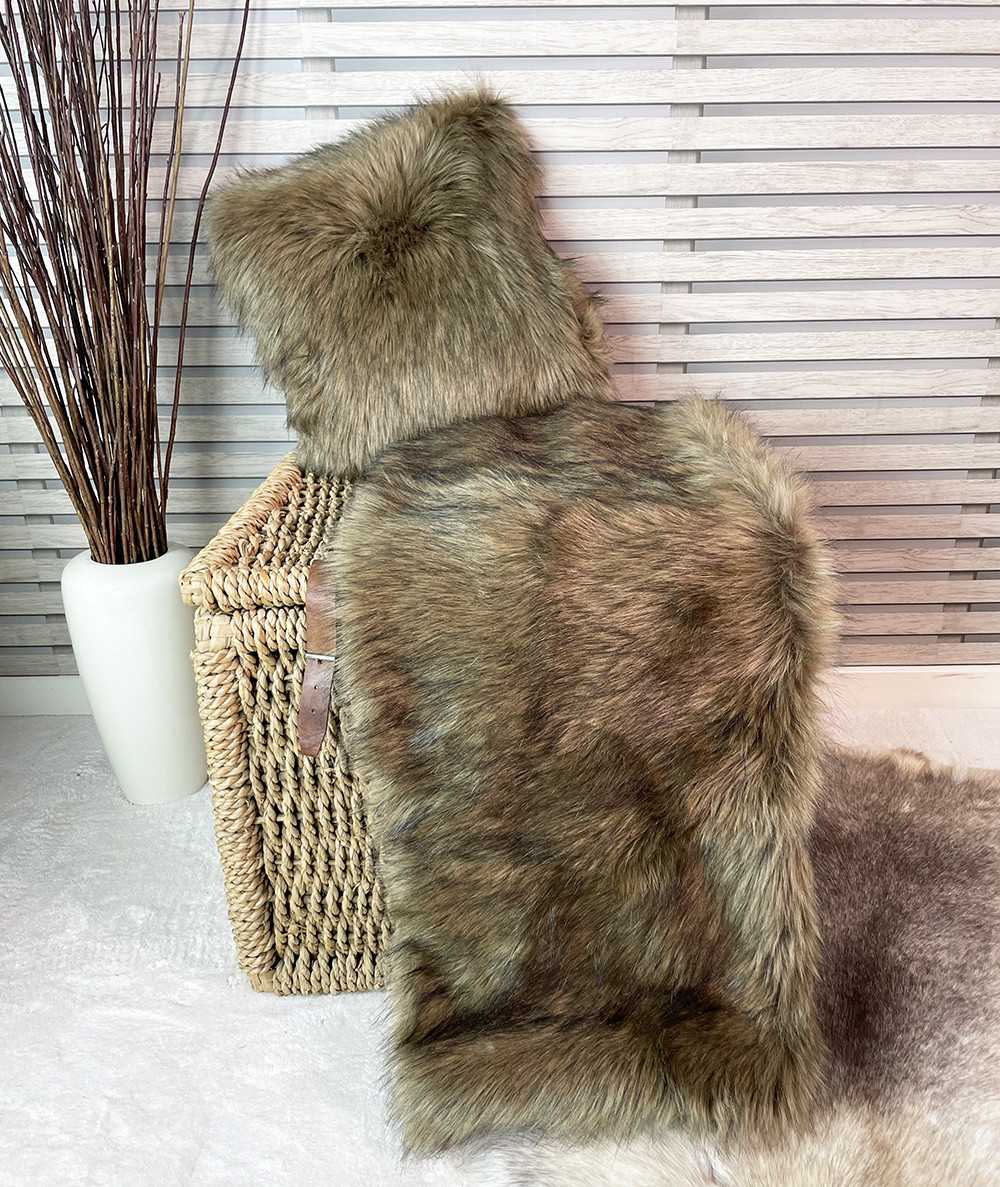 CLEARANCE! Fossa Faux Fur Throw | Long-Haired Brown Fur Sofa Throw