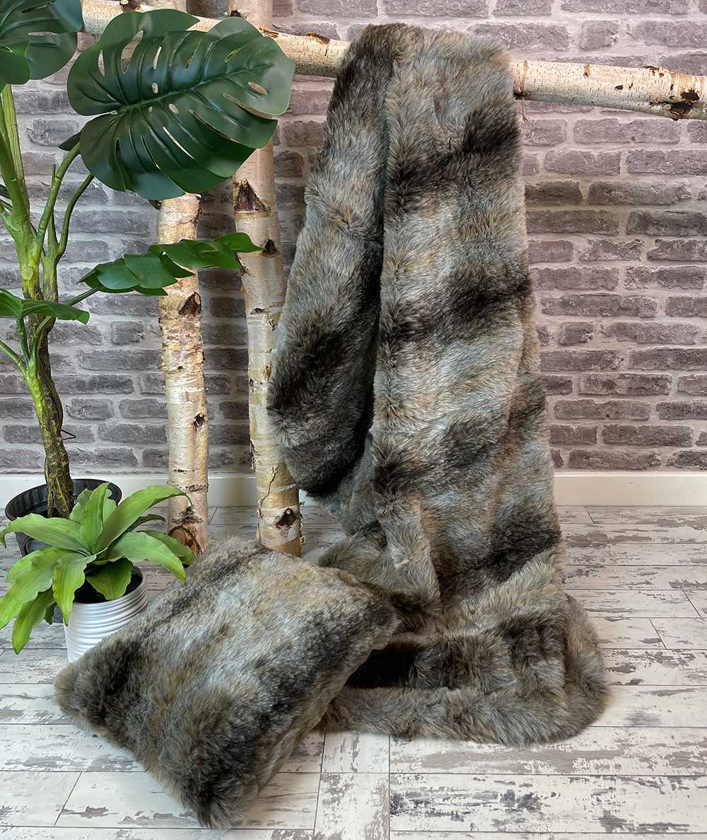 CLEARANCE! Grey Wolf Faux Fur Bed Runner | Striped Fur Bed Runner